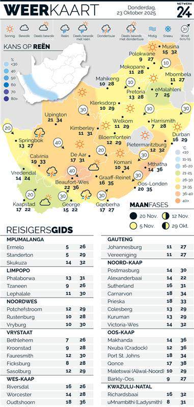 WEERKAART | Die weer in jou streek Donderdag | Netwerk24